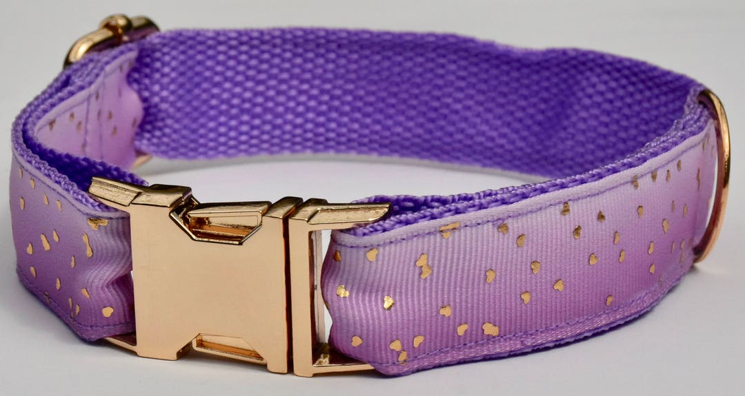Handmade Mauve Dog Collar: Gold Heart Print, Gold Hardware - Etsy