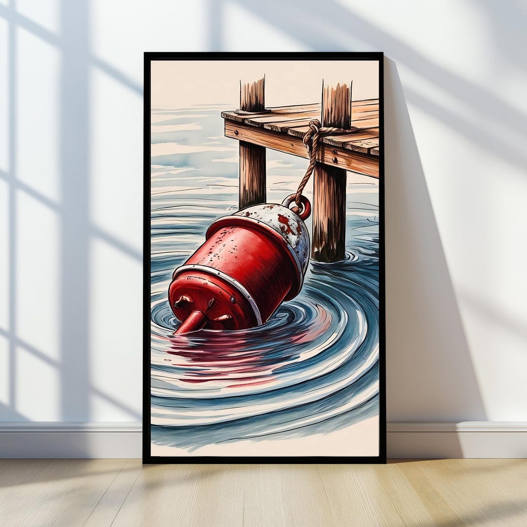 Buoy by the Pier – Printable Nautical Wall Art, Sketch-color Digital ...