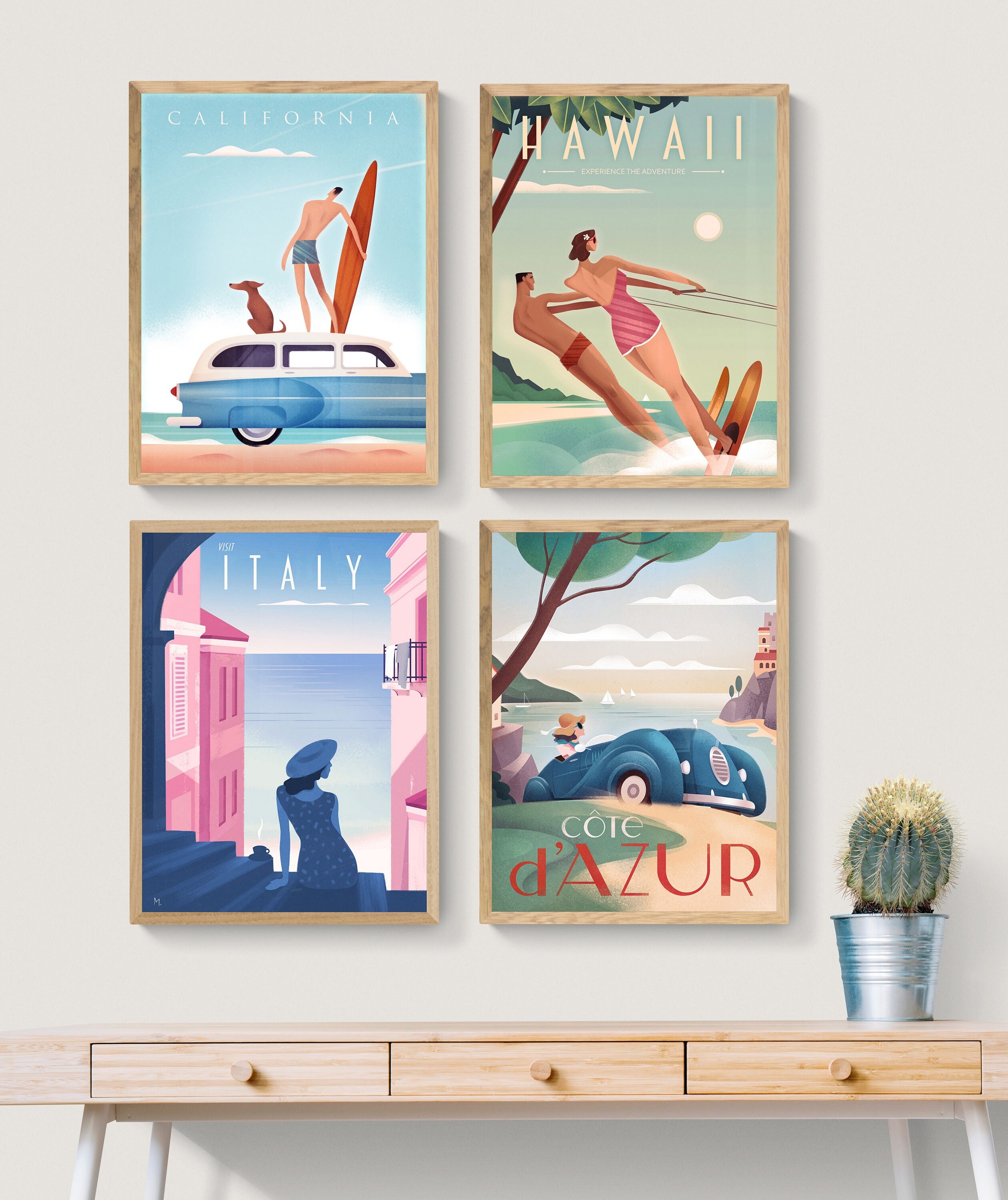 Gallery Wall Art, Set of 4, Vintage Wall Art, Vintage Travel Poster ...