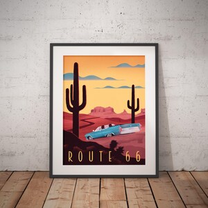 Vintage Travel Poster, Route 66 Poster, Route 66 Wall Art, Gift for Him ...