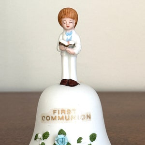 First Communion Bell, Boy and A Prayer Book, Vintage Ceramic, Made by ...