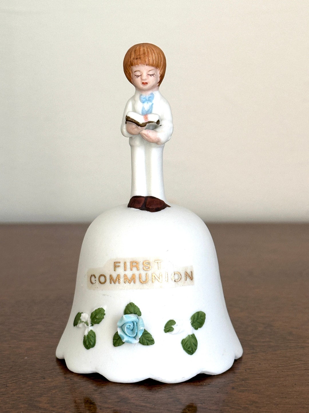 First Communion Bell, Boy and A Prayer Book, Vintage Ceramic, Made by ...