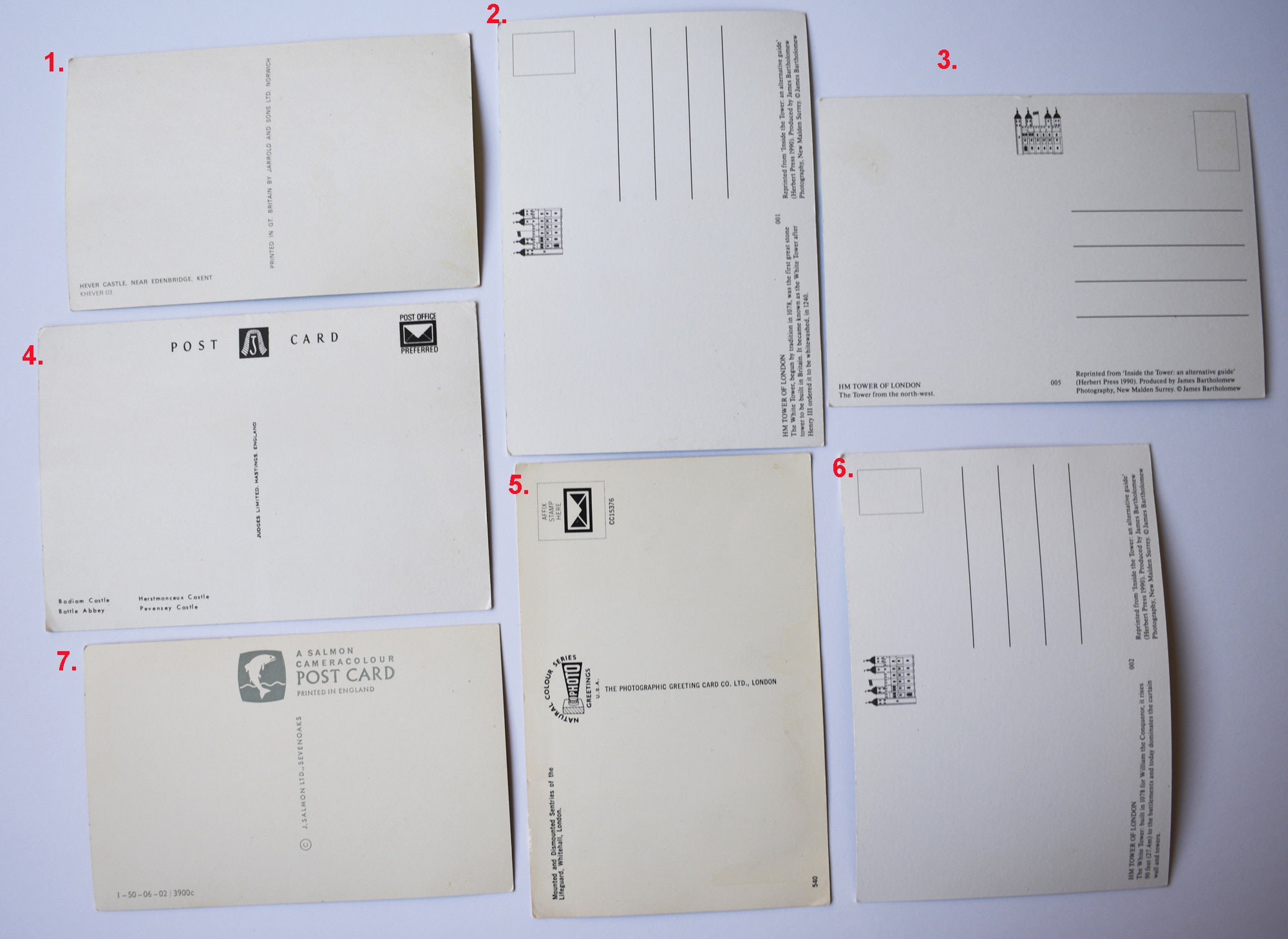 7 Postcards From England, Tower of London, Exter Cathedral, Castles ...