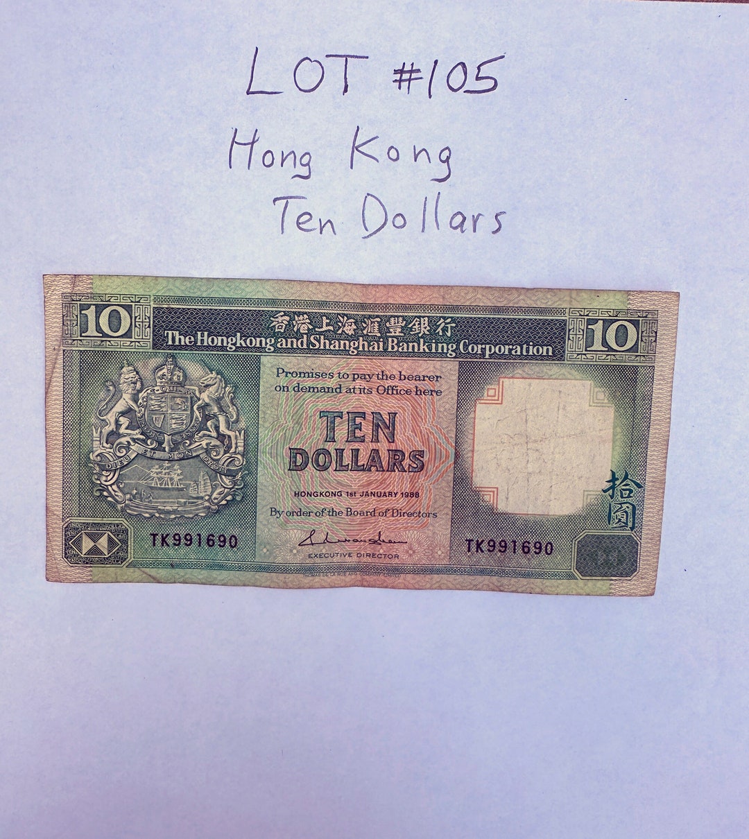 One Ten Dollar Hong Kong Paper Banknote, Dated 1st January 1988 ...