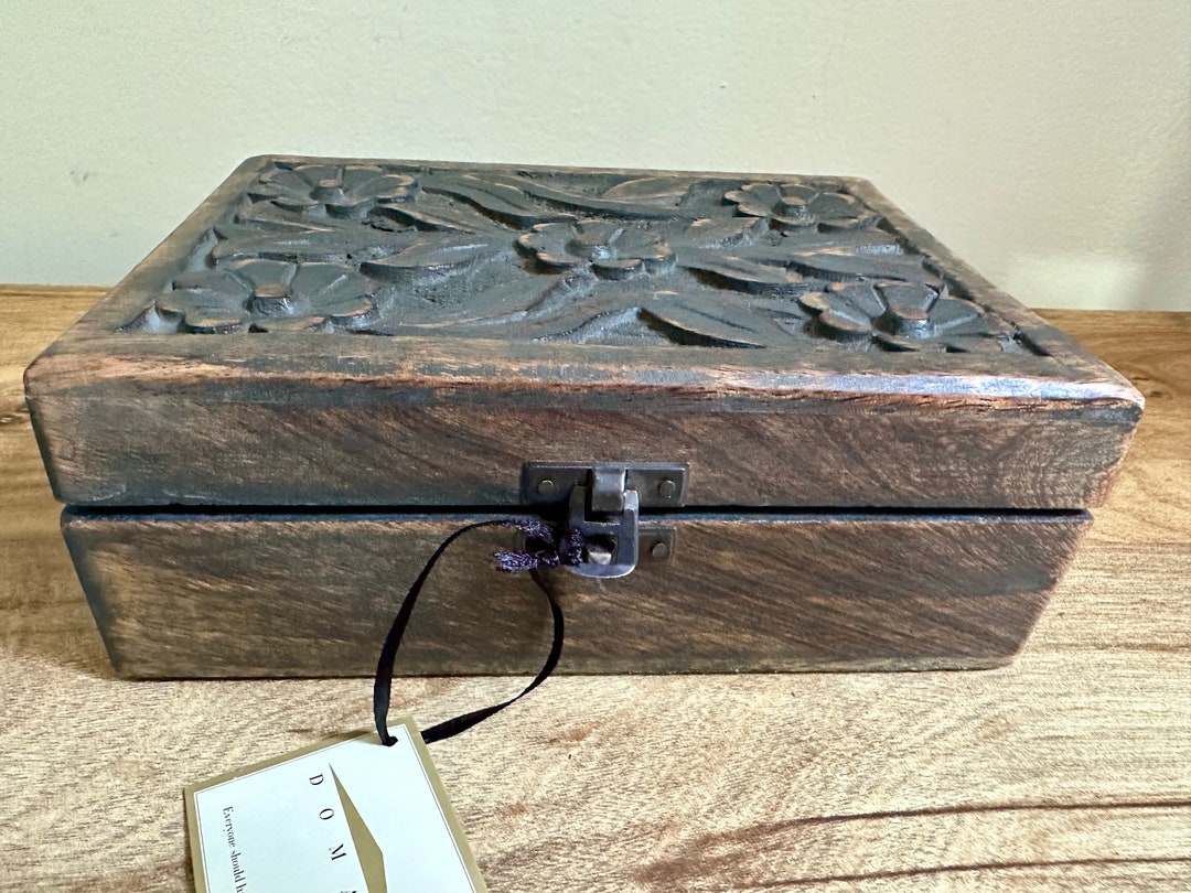 Trinket Box, Wooden Hand Carved Box, Jewelry Box, 8 X 6 Inches, Vintage ...
