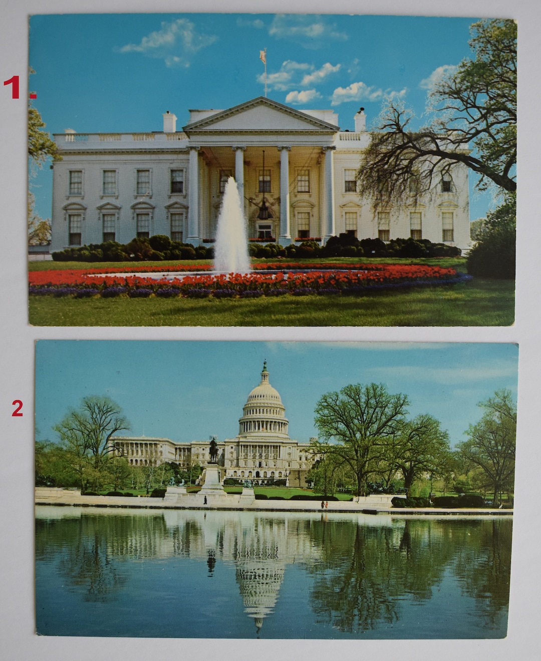 Two Vintage Postcards the White House, the United States Capitol ...