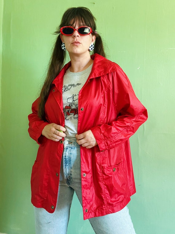 80s fire engine red swishy windbreaker jacket - Gem