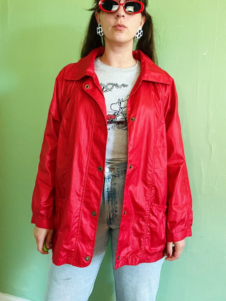 80s Fire Engine Red Swishy Windbreaker Jacket - Etsy