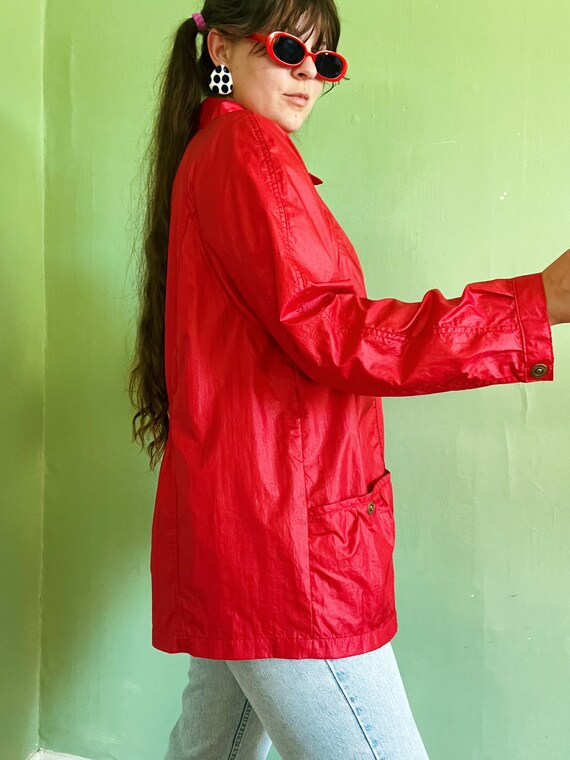 80s fire engine red swishy windbreaker jacket - Gem