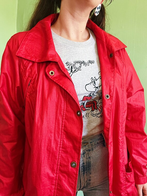 80s fire engine red swishy windbreaker jacket - Gem