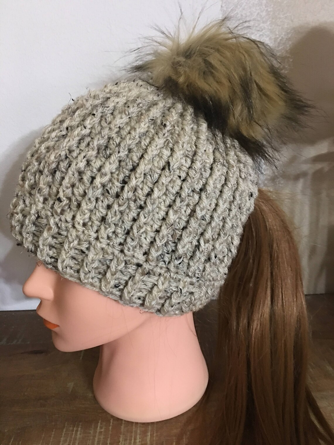 Low Back Pom Pony Hat, Pony Tail Hat, Ribbed Hat, Teen/adult, Hat ...