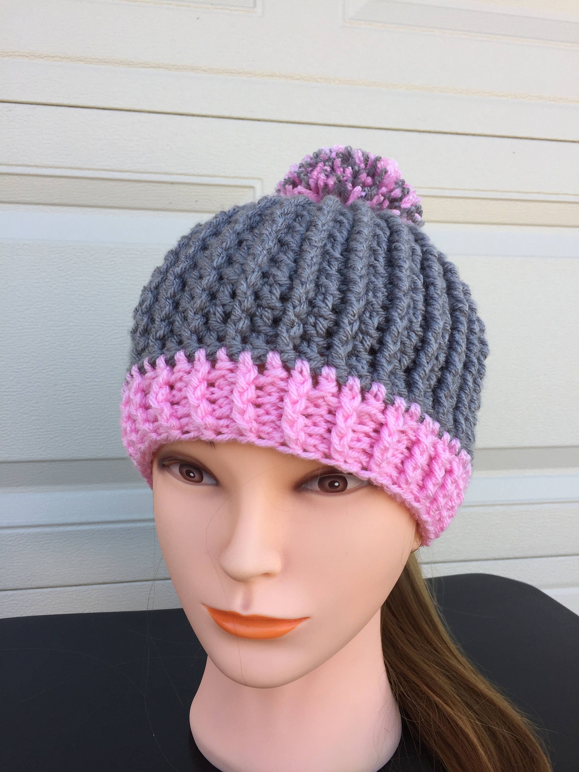 Low Back Pom Pony Hat, Pony Tail Hat, Ribbed Hat, Teen/adult, Hat ...