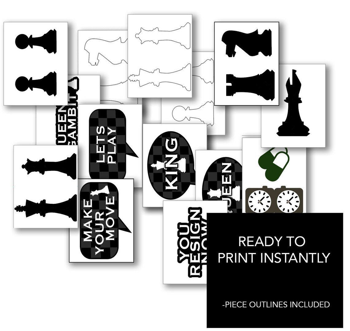 Queen's Gambit Chess Photo Booth Props Instant download | Etsy