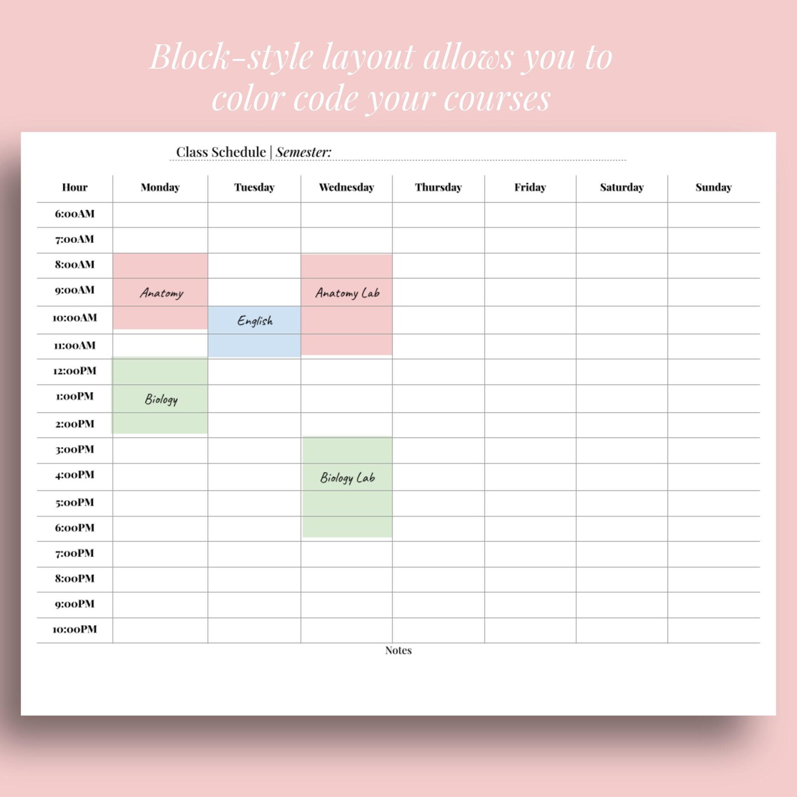Class Schedule for Students Planner Page Insert - Etsy