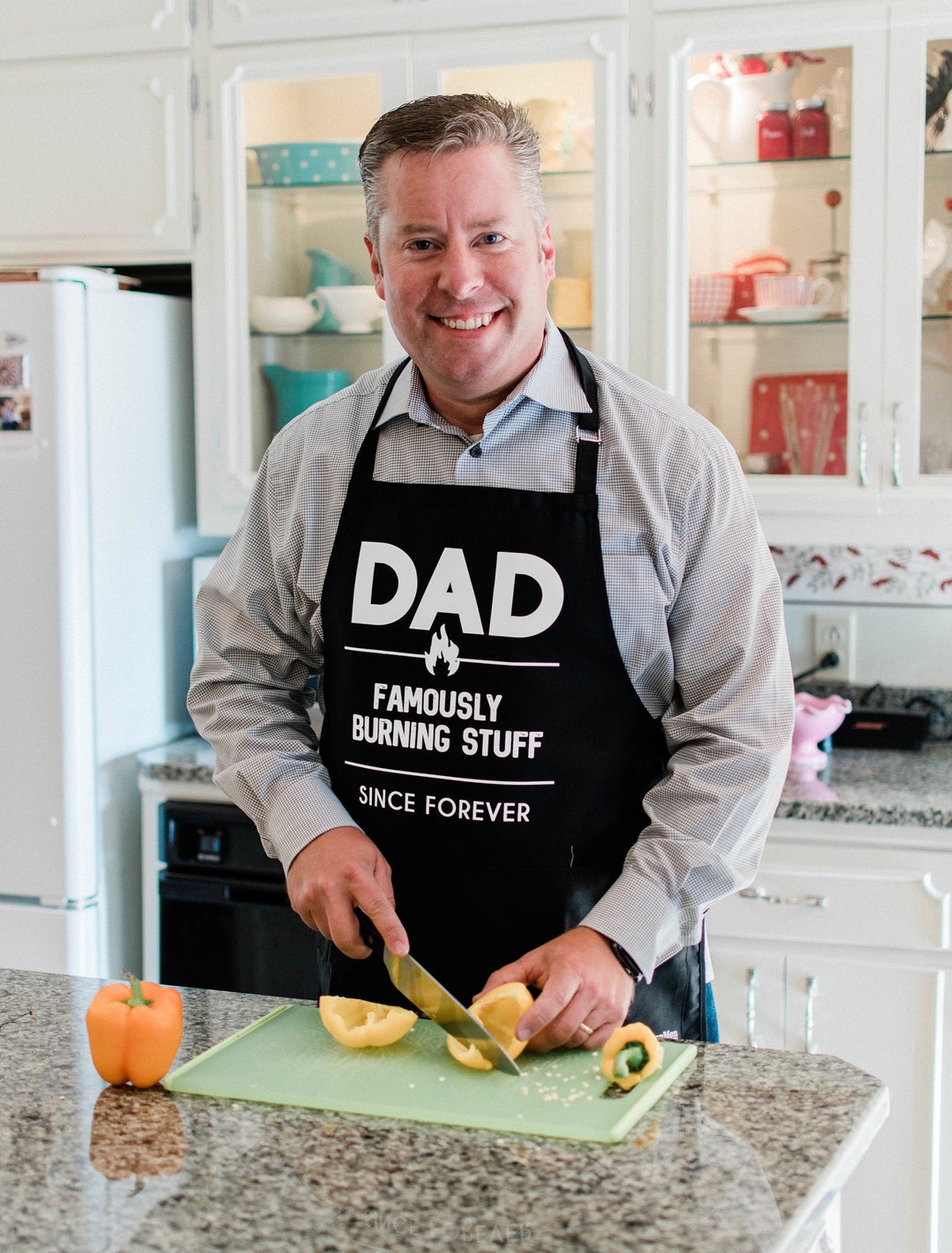 Dad. Famously Burning Stuff Since: Forever Apron / Funny BBQ Grilling ...