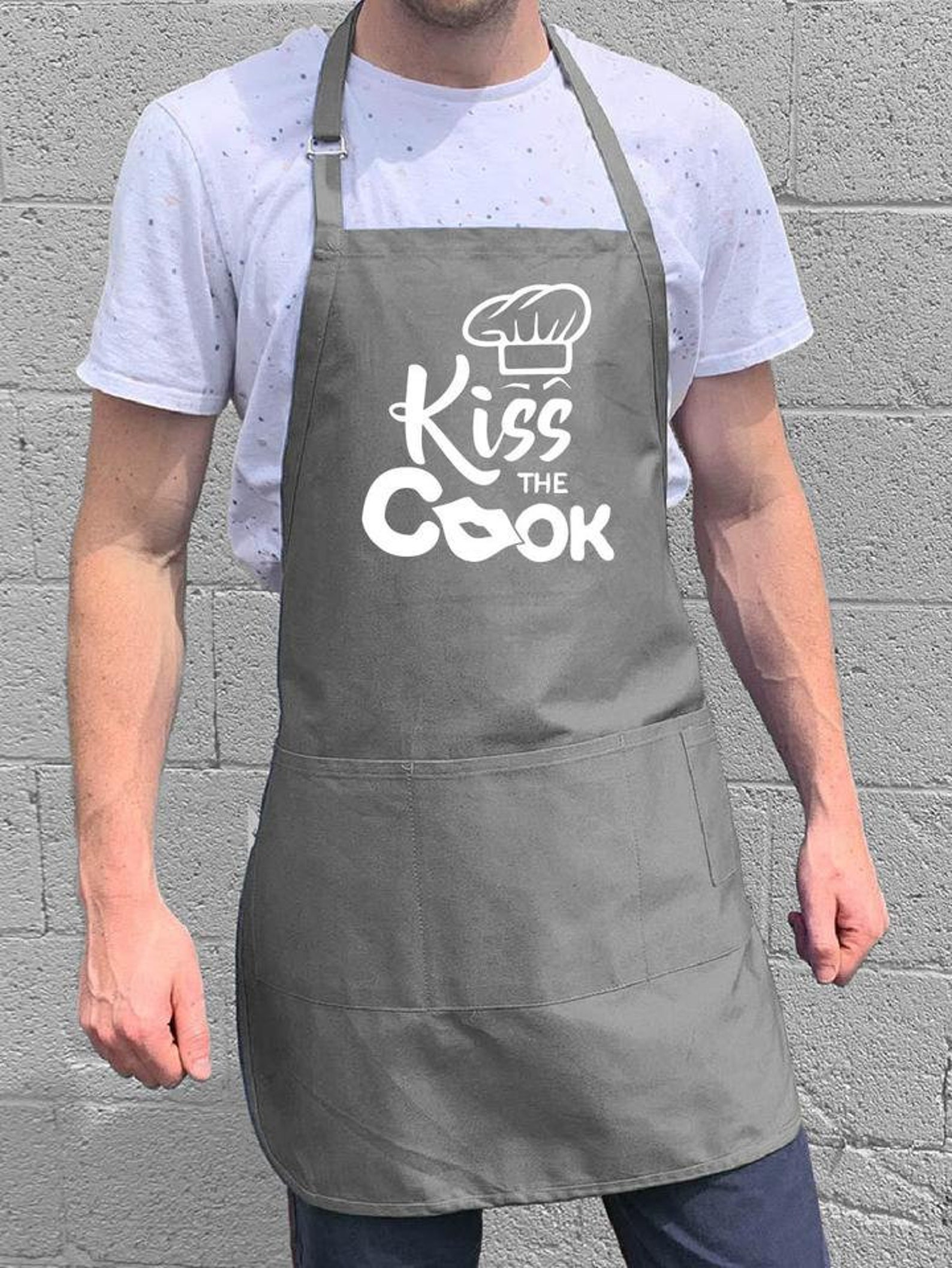 Kiss the Cook Apron W/ Large Adjustable Neck / Funny BBQ - Etsy