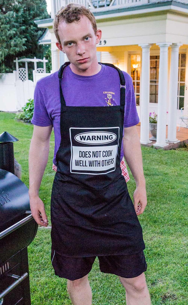 Warning: Does Not Cook Well With Others Apron / Funny BBQ Grilling Gift ...