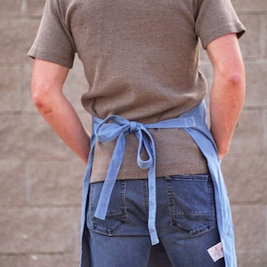 Soft Blue Denim Work Apron / Comfort Fit Neck & Long Waist Ties / Thick ...