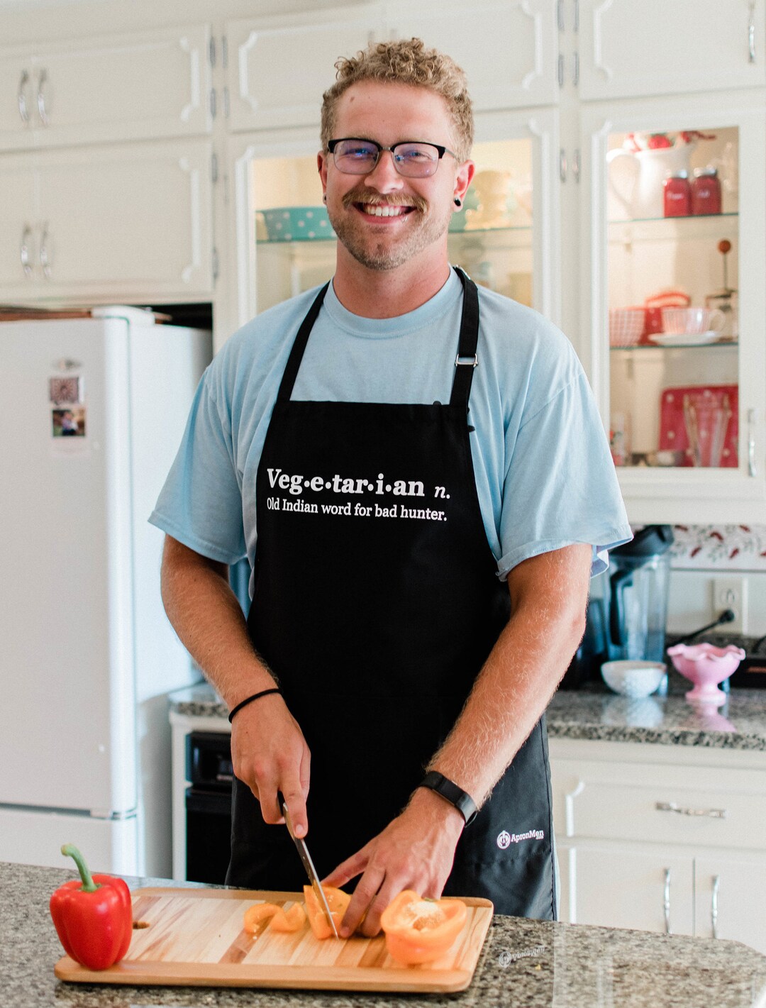 Vegetarian - Old Indian Word for Bad Hunter / Funny BBQ Grilling Apron ...