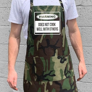 Warning: Does Not Cook Well With Others Apron / Funny BBQ Grilling Gift ...