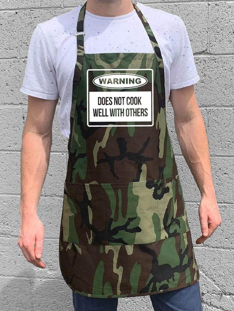 Warning: Does Not Cook Well With Others Apron / Funny BBQ Grilling Gift ...