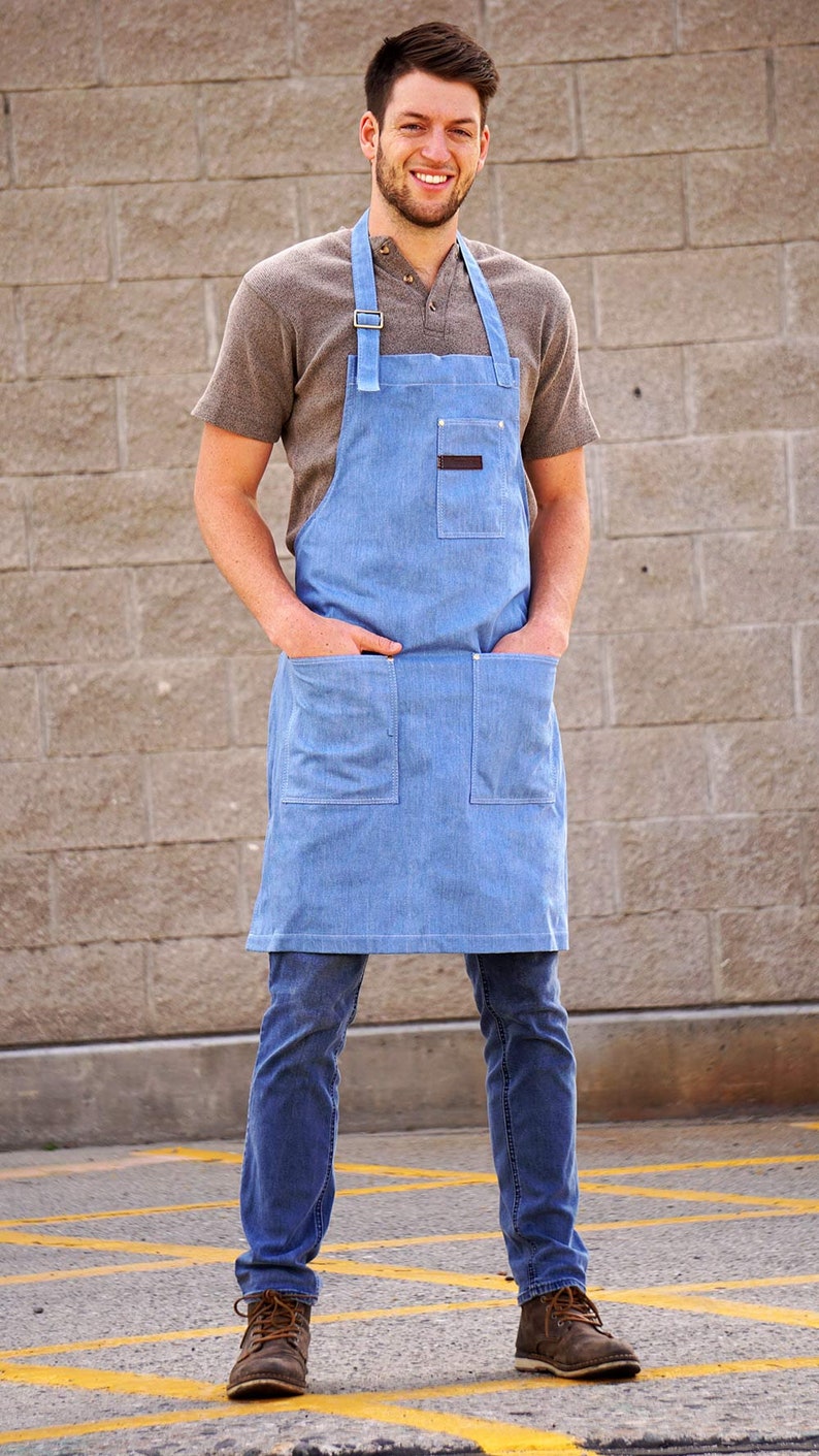 Soft Blue Denim Work Apron / Comfort Fit Neck & Long Waist - Etsy