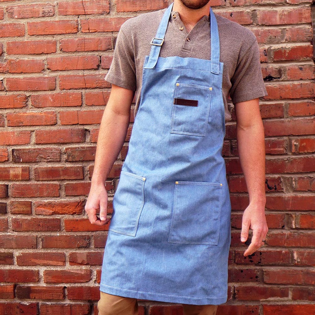 Soft Blue Denim Work Apron / Comfort Fit Neck & Long Waist Ties / Thick ...