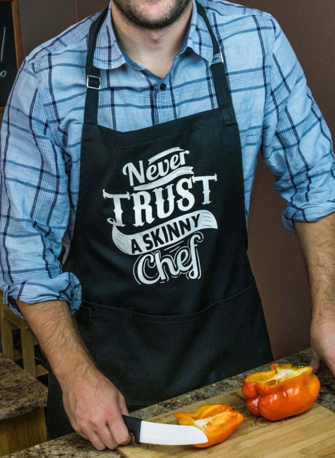 Never Trust a Skinny Chef Apron / Funny BBQ Grilling Apron for Cooks ...