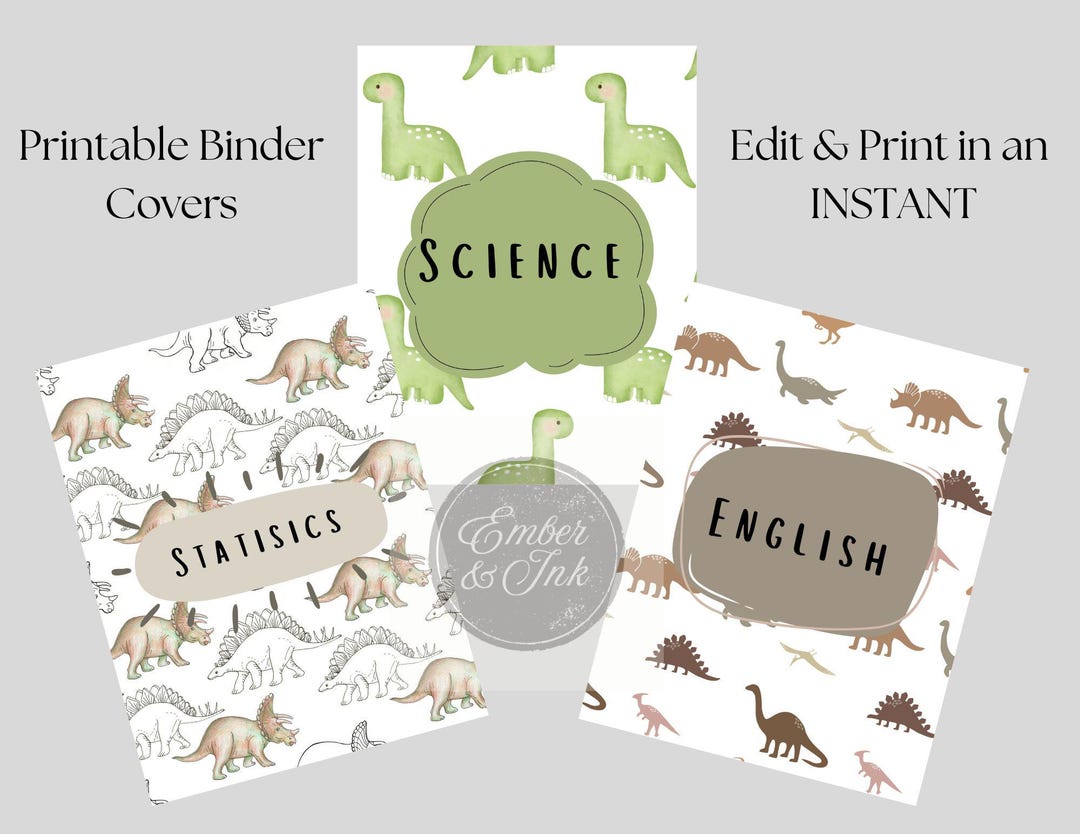 Editable Dino Binder Covers - Etsy