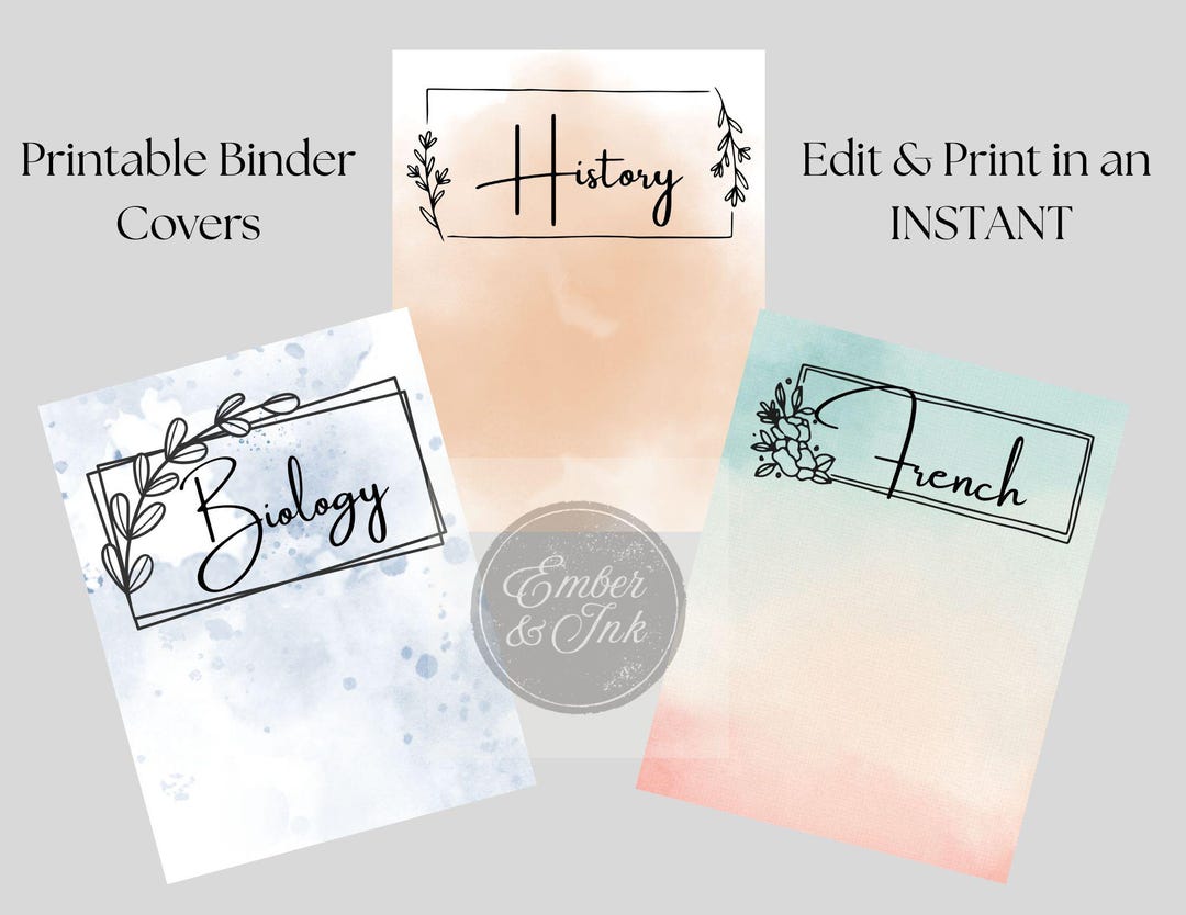 Editable Watercolor Binder Covers - Etsy