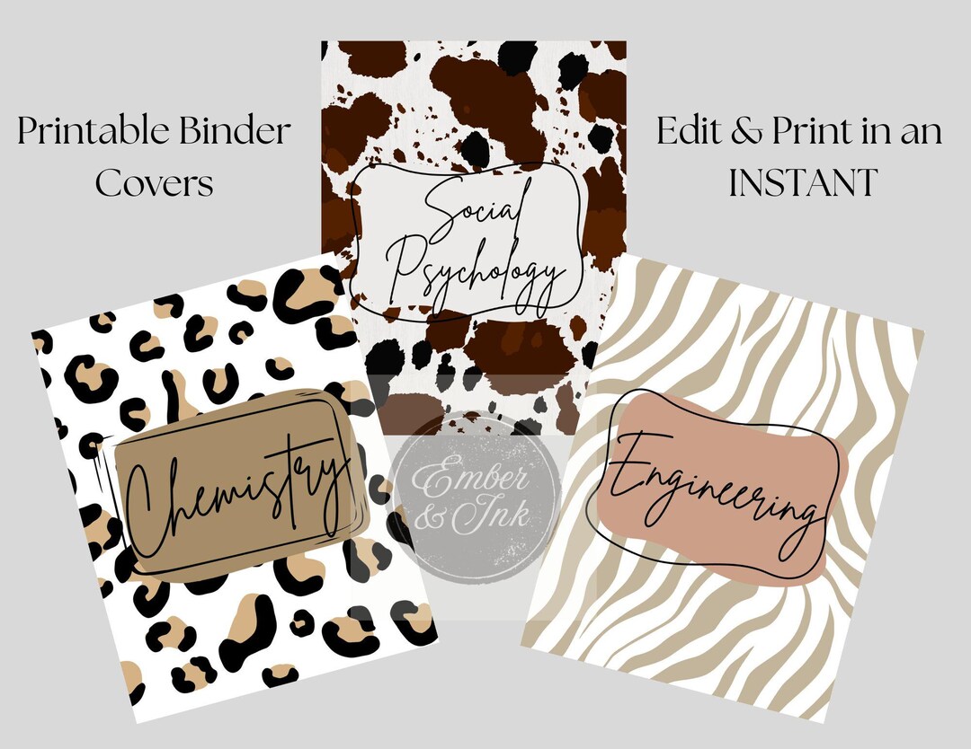 Editable Animal Print Binder Covers - Etsy