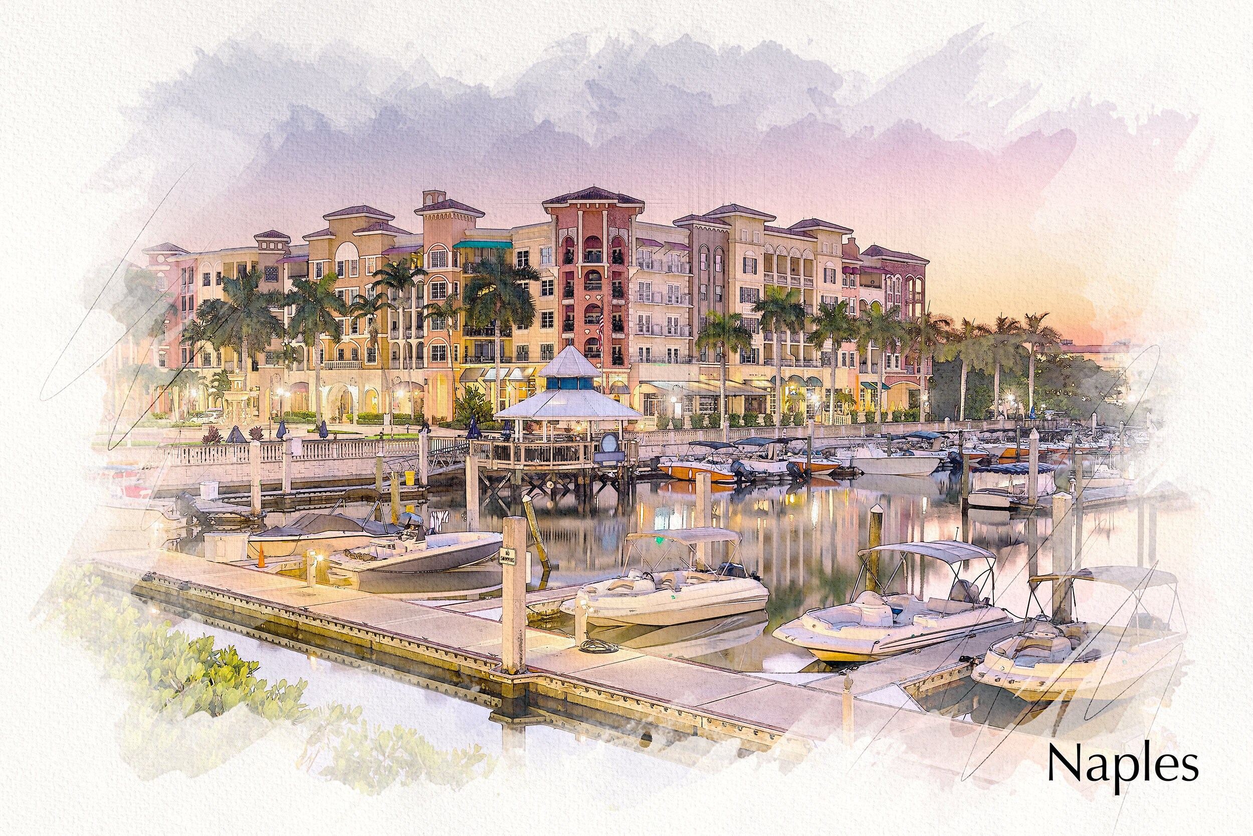 Naples Florida watercolor Canvas, Naples Florida sketch watercolor ...
