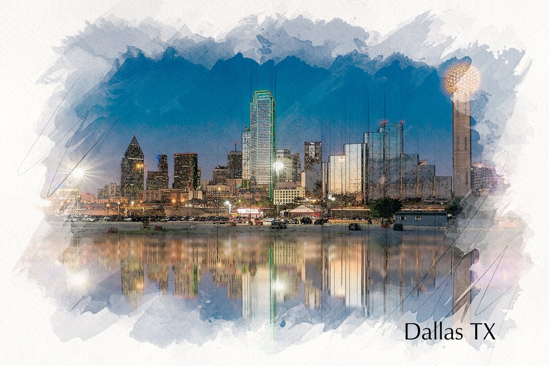 Dallas Skyline Sketch Watercolor TX Canvas Watercolor Dallas - Etsy