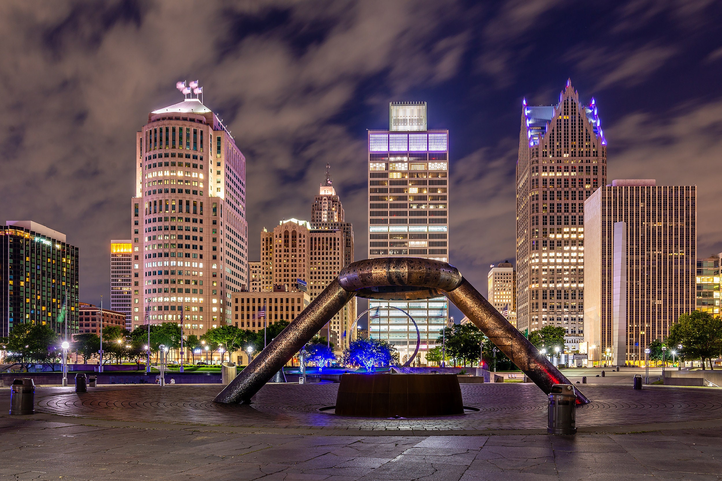 Detroit skyline Printed on Canvas, Detroit Michigan City skyline, Large ...