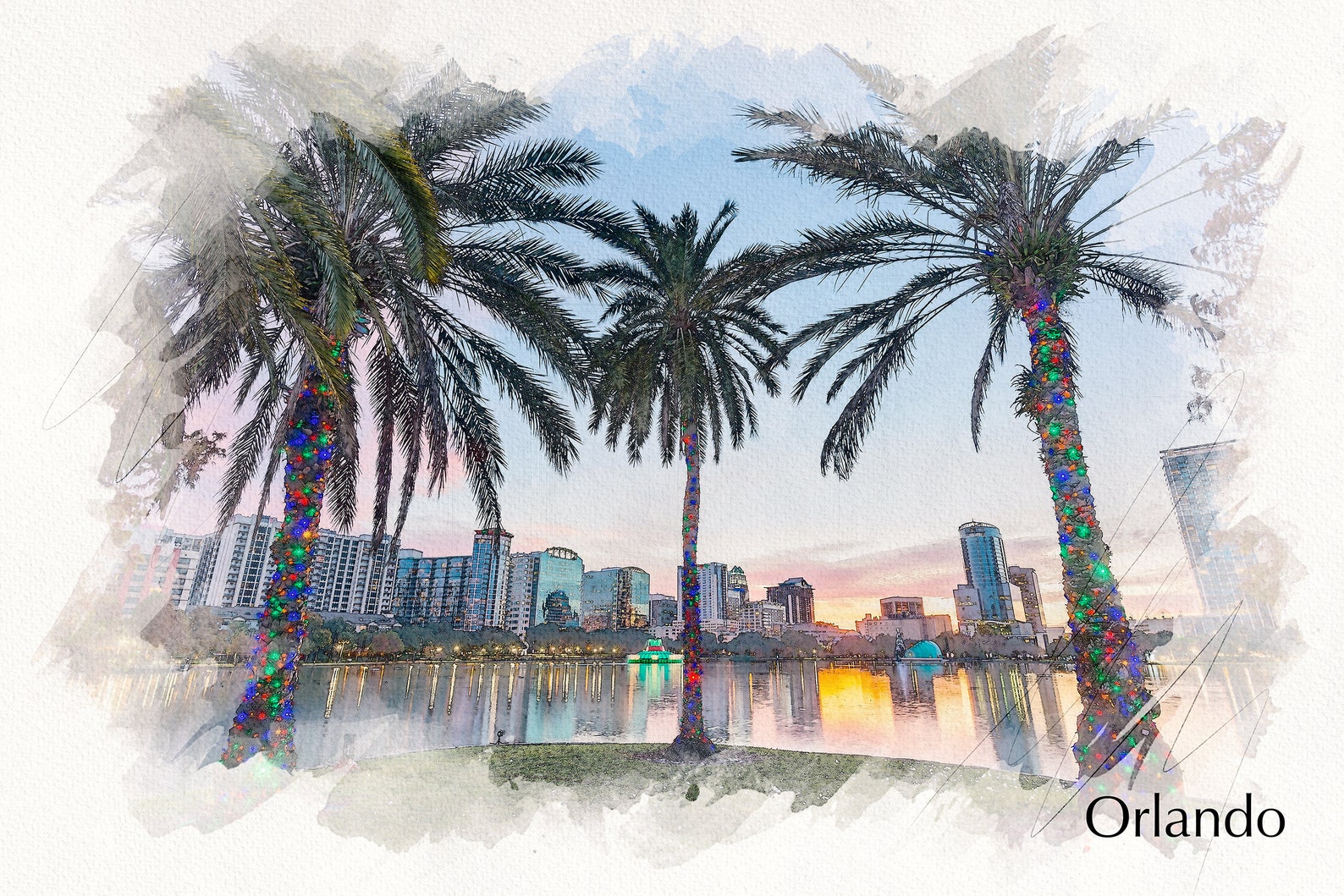 Orlando sketch watercolor canvas Florida Orlando Florida | Etsy