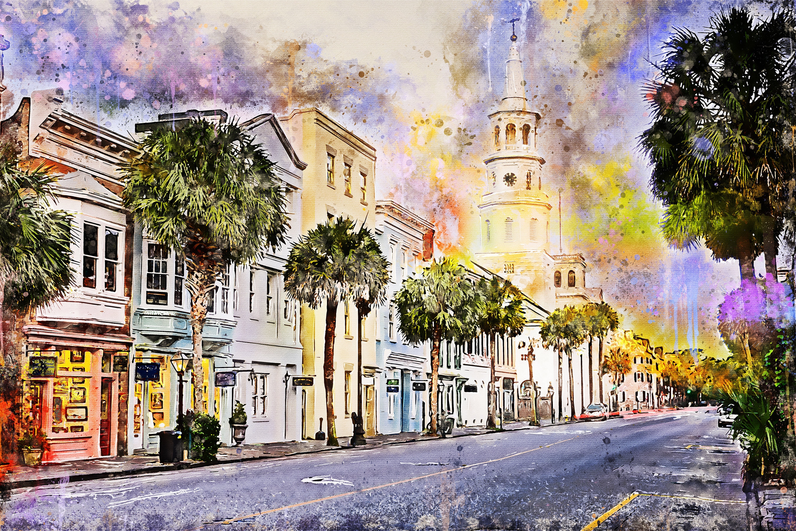 Charleston SC watercolor street scene canvas, Charleston Canvas ...