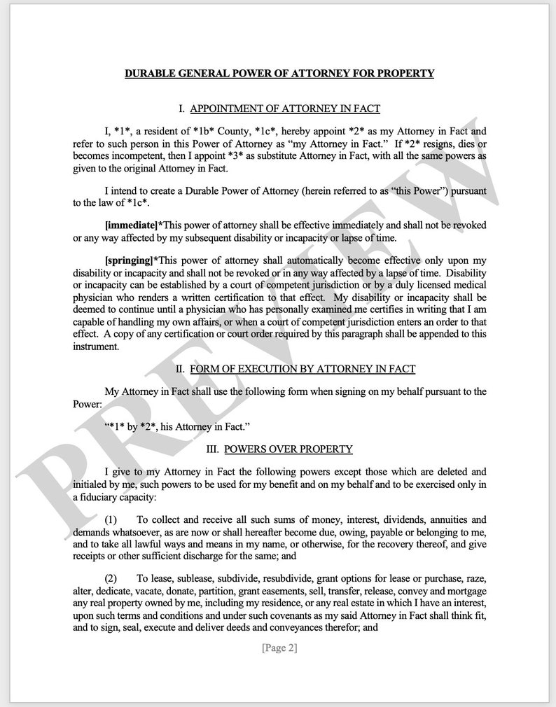 Power of Attorney Form Attorney Drafted Digital Download DIY With ...