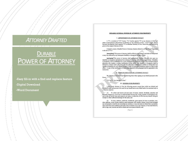 Power of Attorney Form Attorney Drafted Digital Download DIY With ...
