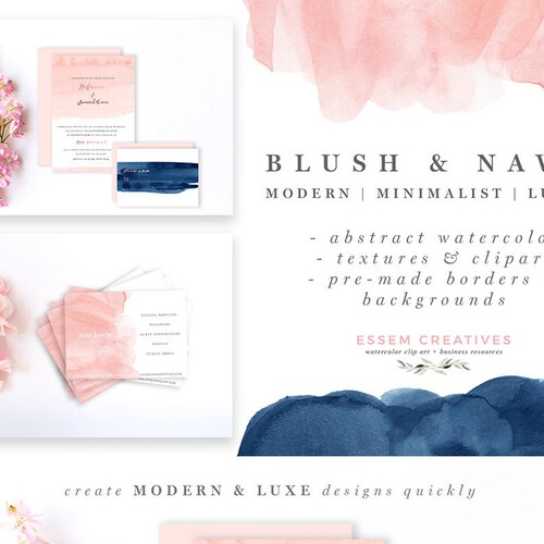 Blush Navy Watercolor Splashes Clipart Pink Blue Watercolor - Etsy