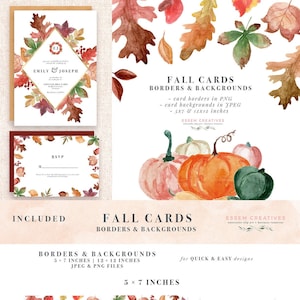 Rustic Fall Watercolor Digital Papers, Autumn Leaf Pumpkins Borders ...