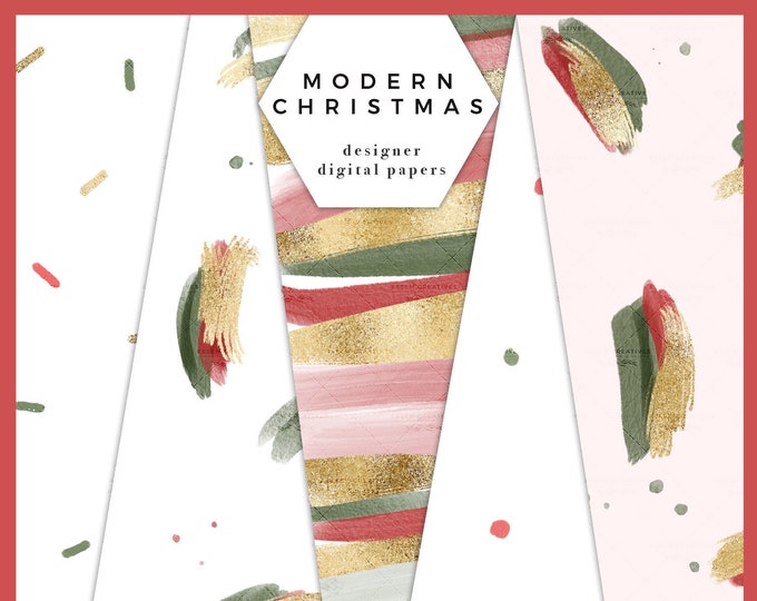 Modern Christmas Digital Paper Watercolor Holiday Scrapbook - Etsy