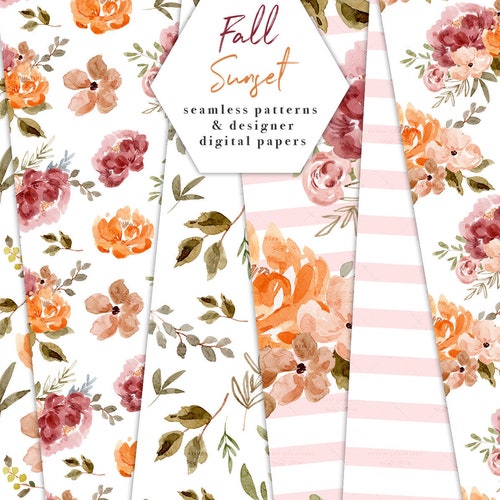 Fall Floral Digital Paper Pack Thanksgiving Scrapbook Paper - Etsy
