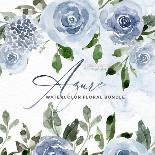 AZURE Blue Watercolor Flowers Clipart Winter Floral Clip Art - Etsy