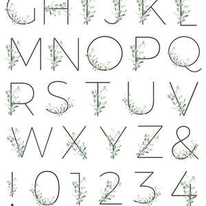 Greenery and Black Watercolor Floral Alphabet Clipart Neutral ...