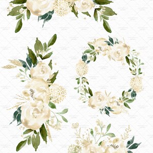 Ivory Watercolor Flowers Clipart, White Floral Watercolor Graphics ...