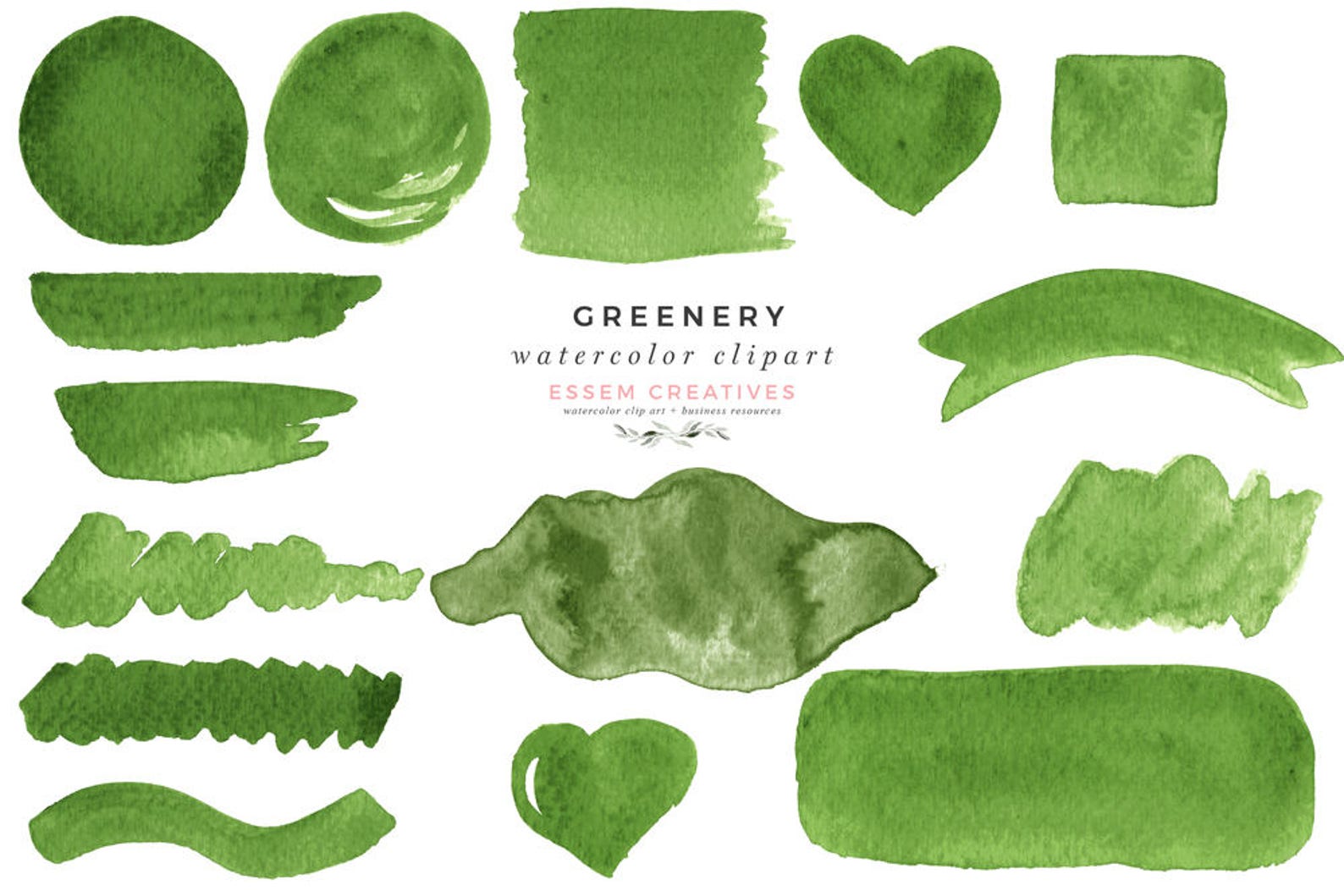 Green Watercolor Clipart Brush Strokes Splash Paint | Etsy