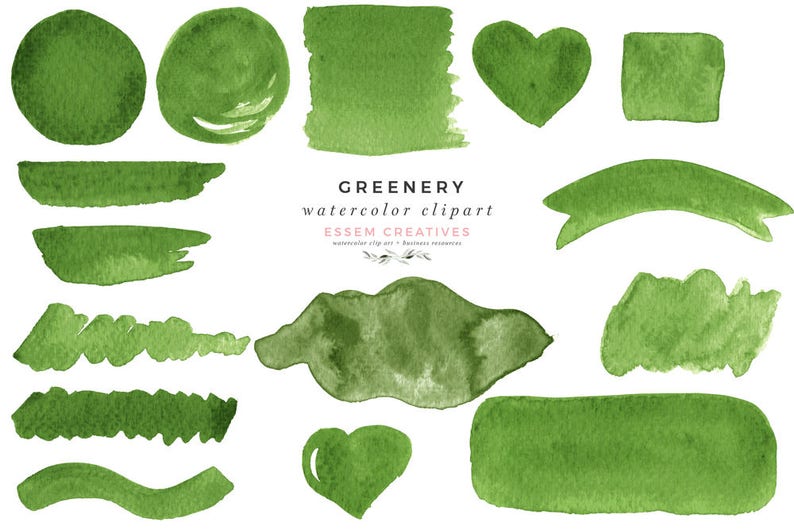 Green Watercolor Clipart, Brush Strokes, Splash, Paint Splatter ...