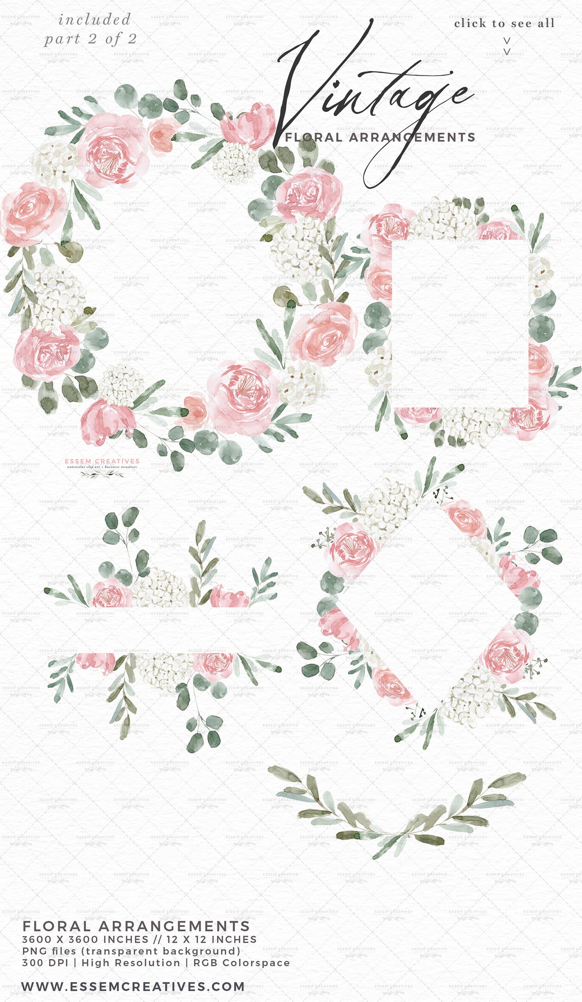 Vintage Watercolor Flowers Clipart Floral Border Clip Art - Etsy