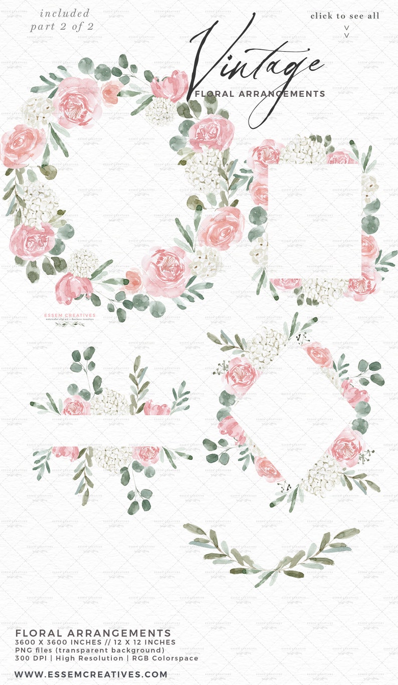 Vintage Watercolor Flowers Clipart Floral Border Clip Art - Etsy
