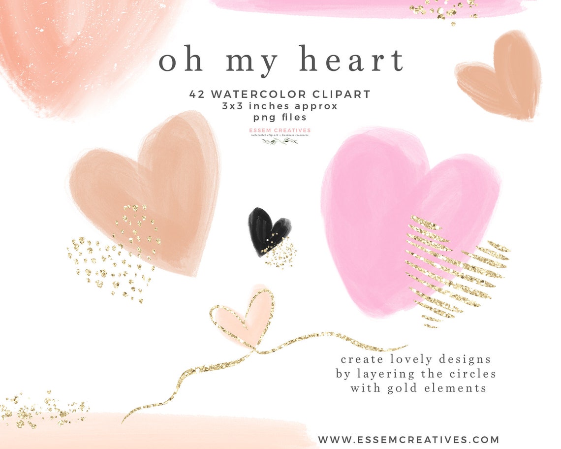 Watercolor Hearts Clipart Valentines Day PNG Graphics - Etsy